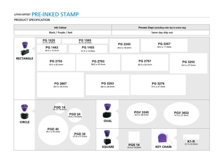 Pre-Inked Stamp: Product Specification | PDF