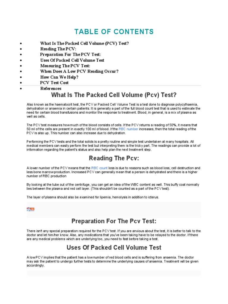Packed Cell Volume (PCV) Test | PDF | Hematology | Medical Specialties