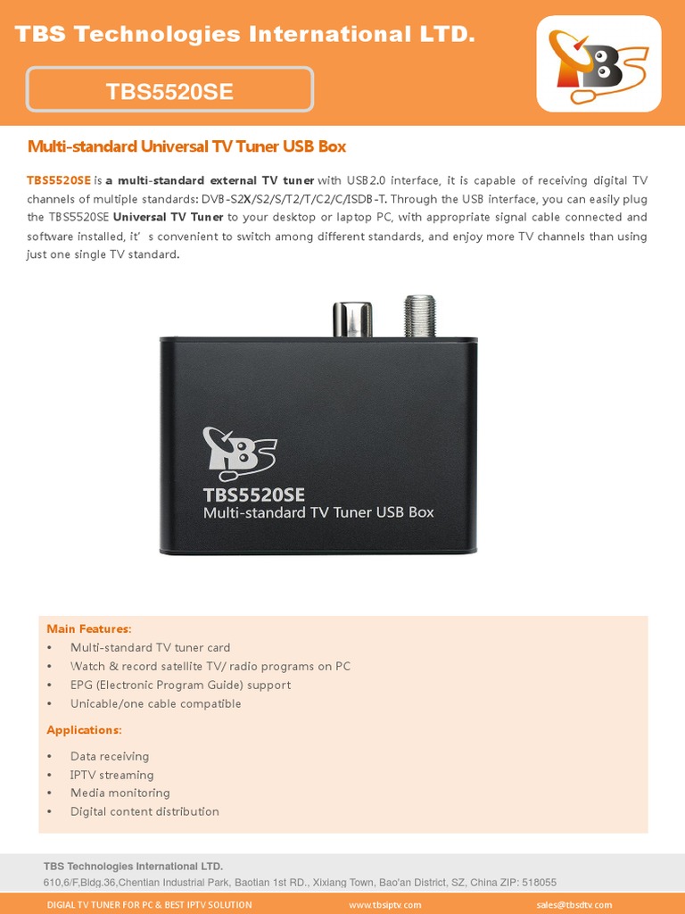 TBS Technologies International LTD. TBS5520SE: Multi-Standard Universal ...