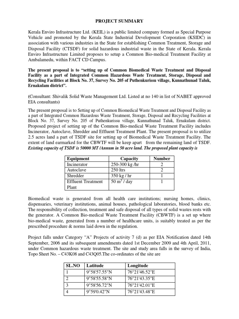 Project Summary: Existing Capacity of TSDF Is 50000 MT /annum in 50 ...