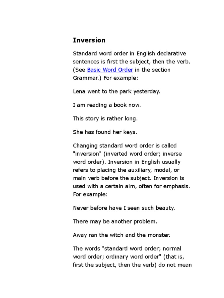 Inversion: Basic Word Order | PDF | Verb | Subject (Grammar)
