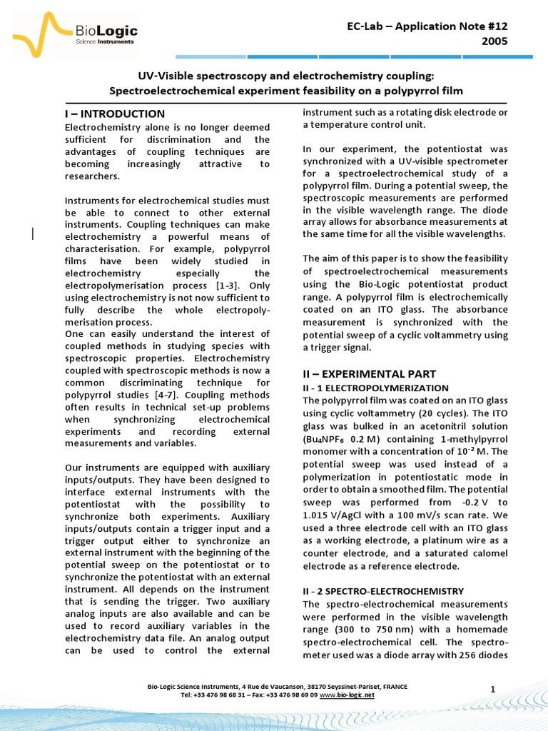 Spectroelectrochemistry Electrochemistry-An12 | PDF | Electrochemistry ...