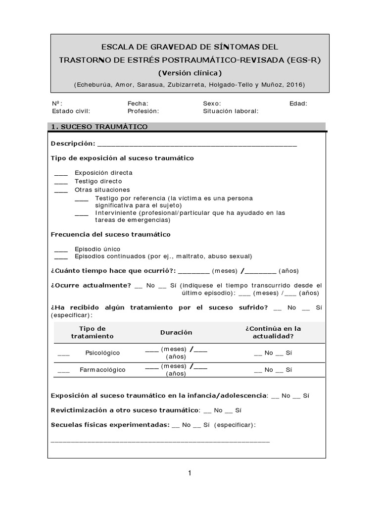 Escala EGS-R 2016 Terapeuta | Descargar gratis PDF | Trastorno de ...