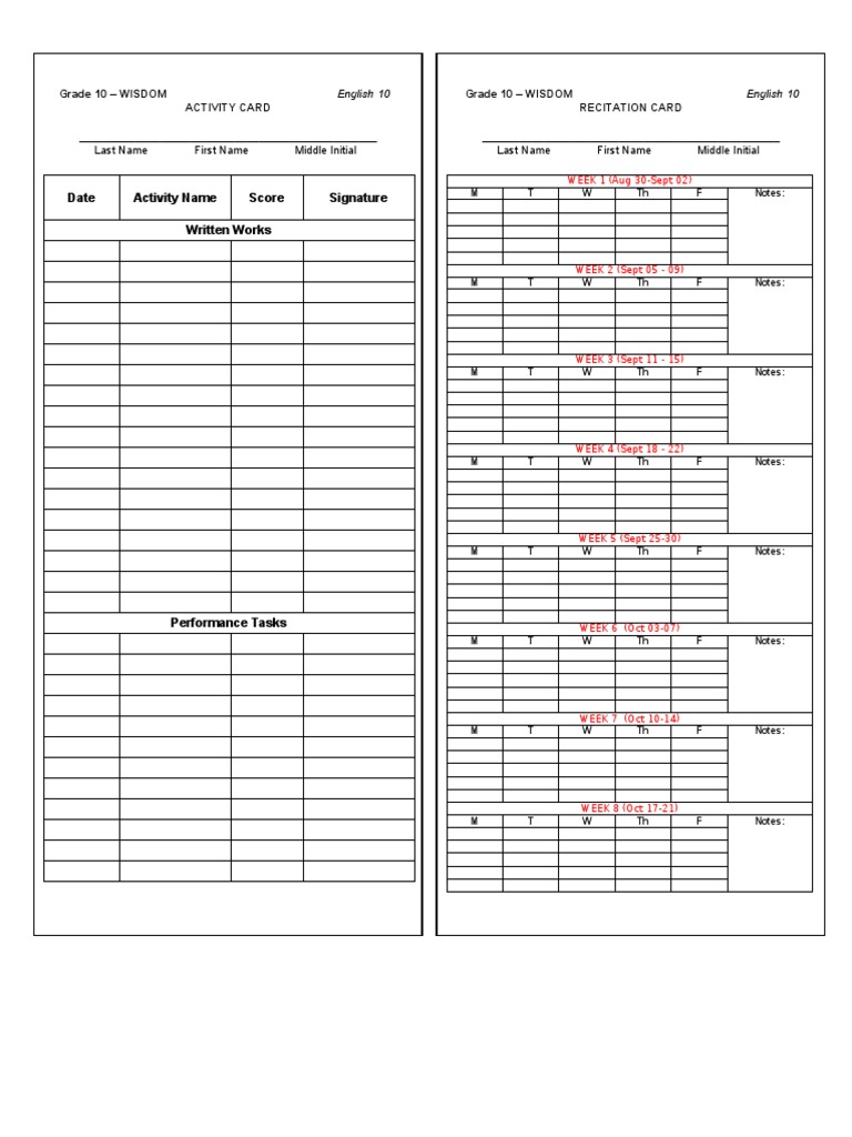 Recitation-Activity Card | PDF