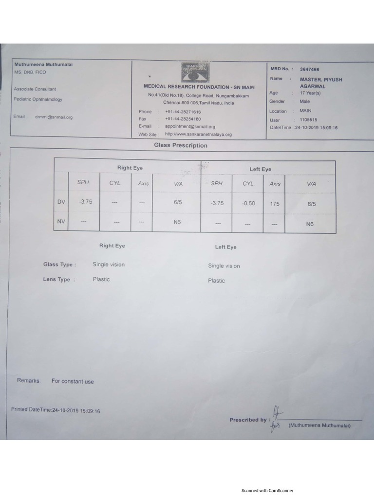 Lenskart Eye Prescription | PDF