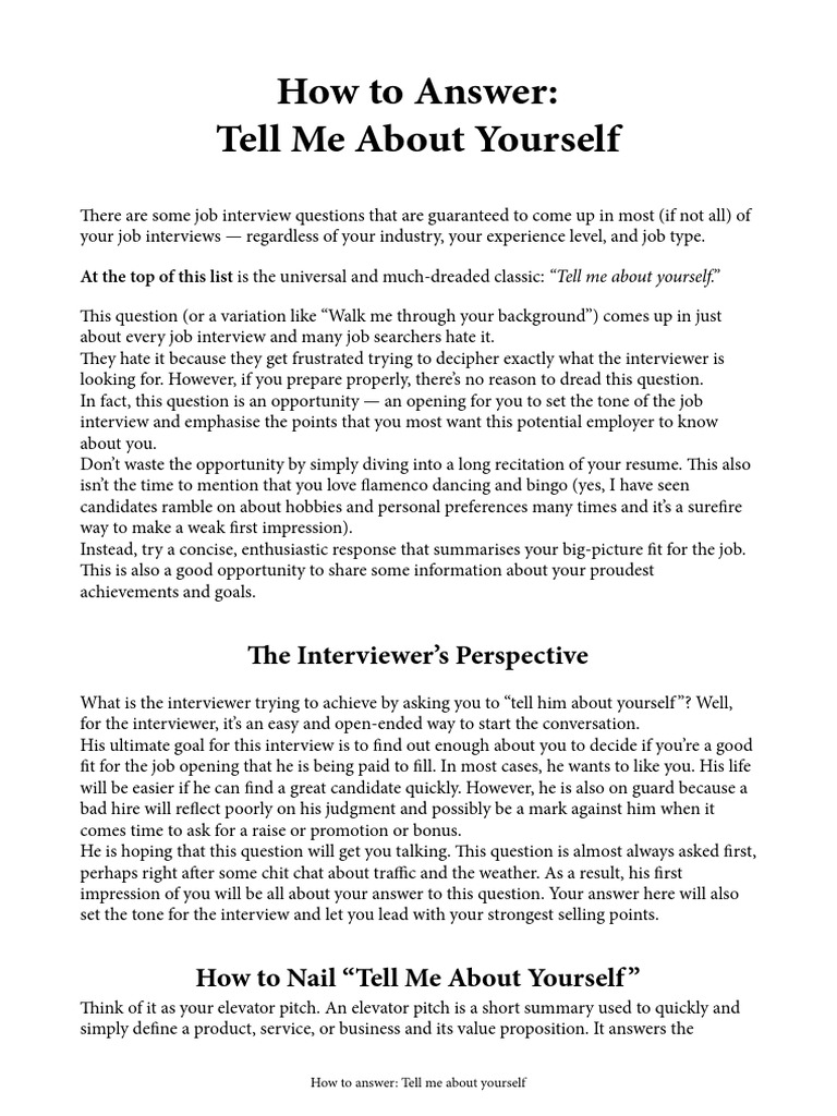 How To Answer: Tell Me About Yourself | PDF | Job Interview | Question
