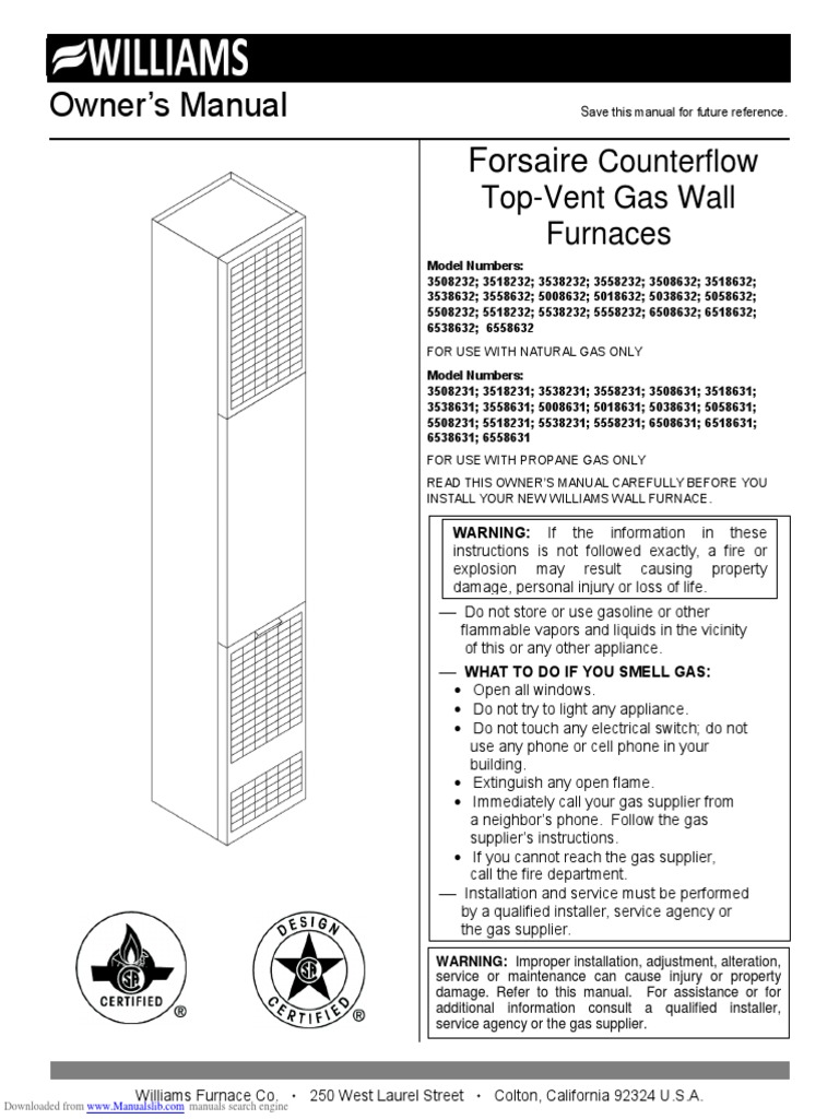 Williams Gas Wall Furnace Parts