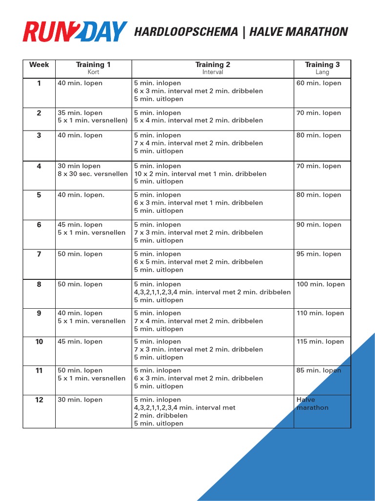 Hardloopschema Halve Marathon | PDF