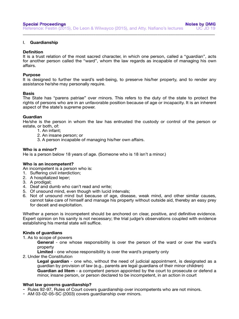 Guardianship Proceedings Notes | PDF | Legal Guardian | Trust Law