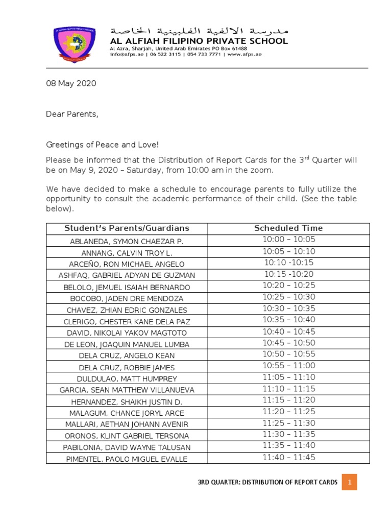 Schedule For Parents | PDF