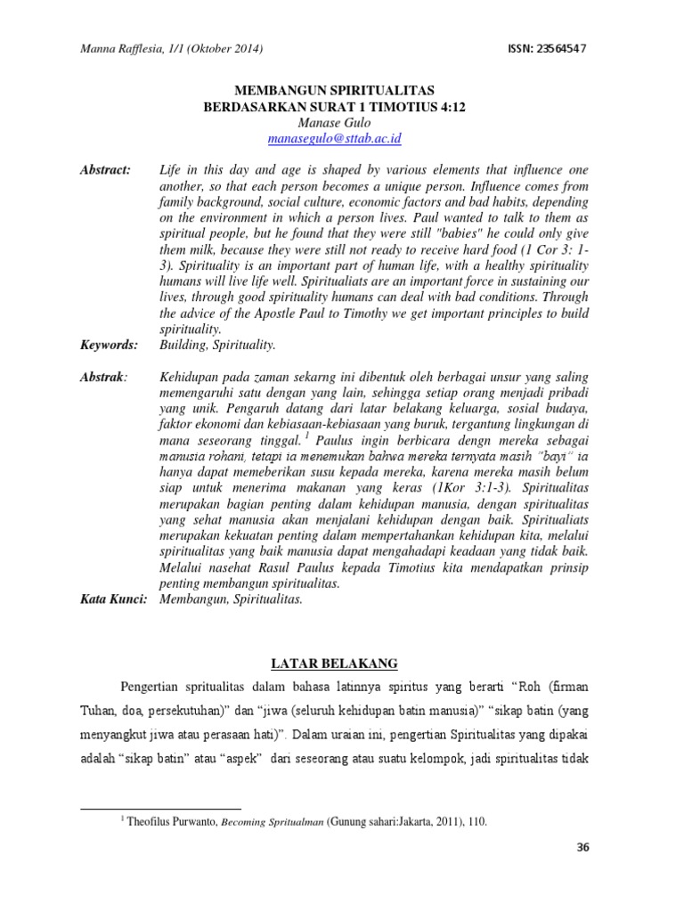 Membangun Spiritualitas Berdasarkan Surat 1 Timotius 4:12 | PDF