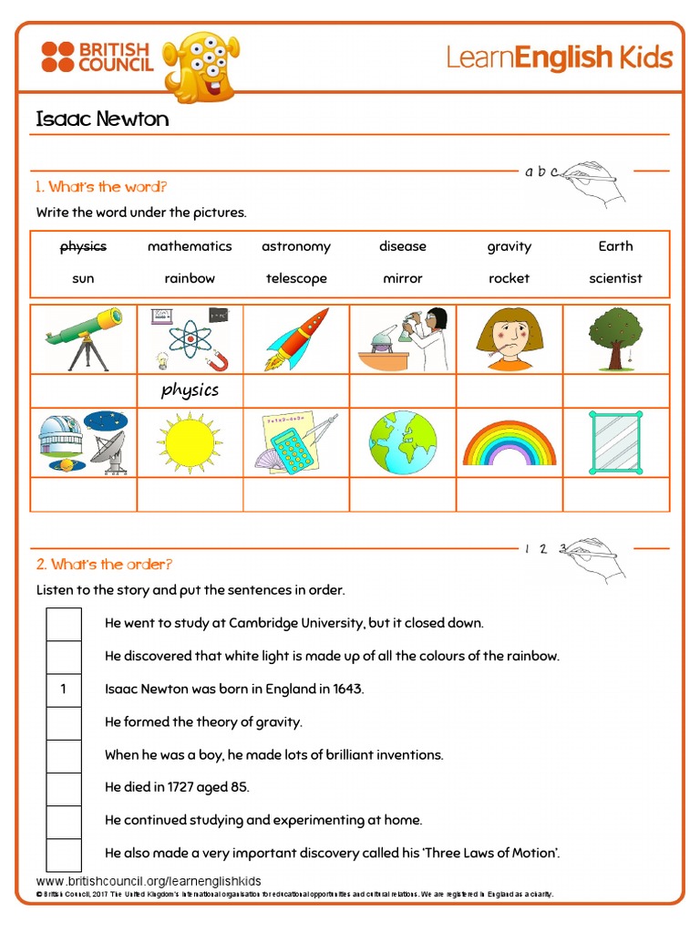 Short Stories British Tales Isaac Newton Worksheet | Download Free PDF ...
