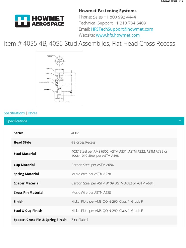 40S5 4B 40S5StudAssemblies FlatHeadCrossRecess | PDF | Steel | Materials