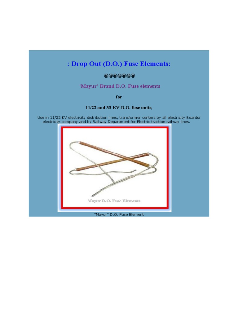 Drop Out (D.O.) Fuse Elements | PDF | Fuse (Electrical) | Wire
