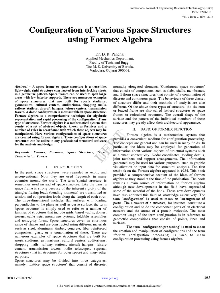 Ijert Ijert: Configuration of Various Space Structures Using Formex Algebra | PDF | Truss | Space