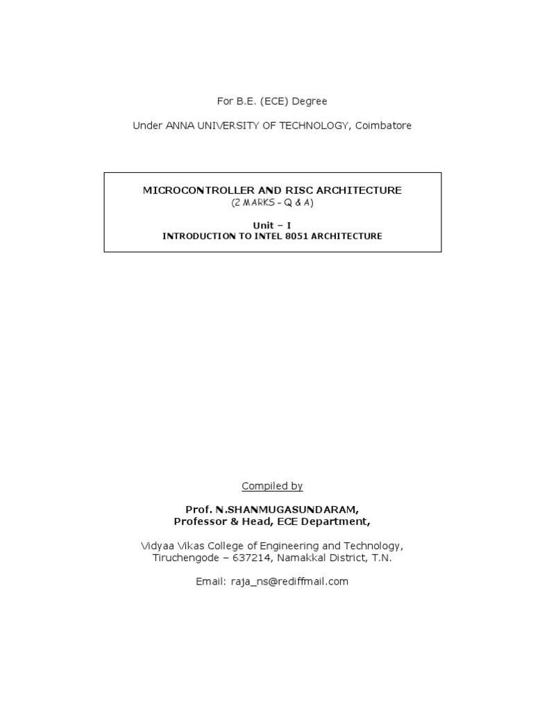 8051 Microcontroller (2 Marks - Question Bank) | PDF | Microcontroller ...