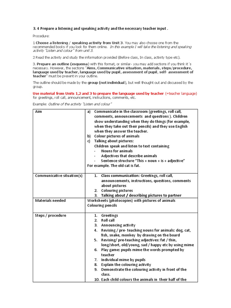 Listening and Speaking Activity Outline | PDF | Question | Adjective