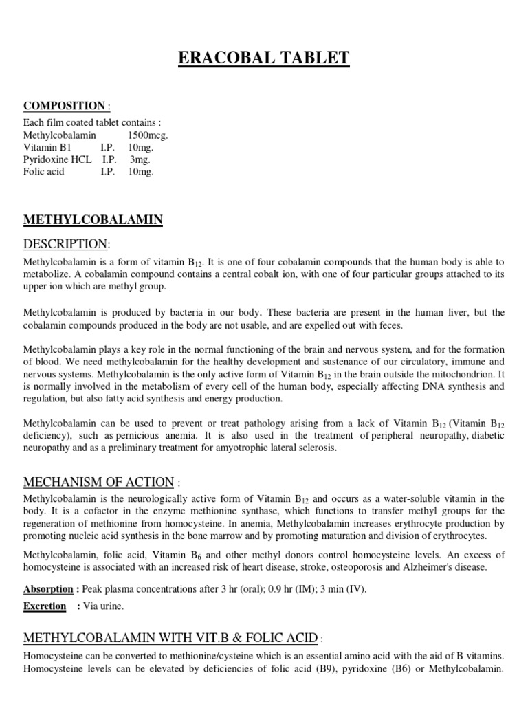 Eracobal Tablet: Methylcobalamin | PDF | Vitamin B12 | Peripheral ...