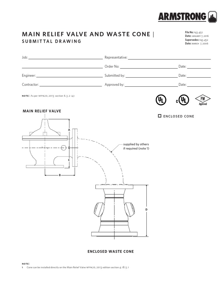 Main Relief Valve and Waste Cone - : Submittal Drawing | PDF | Gases ...