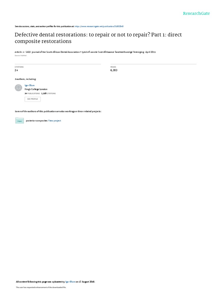 Defective Dental Restorations: To Repair or Not To Repair? Part 1 ...