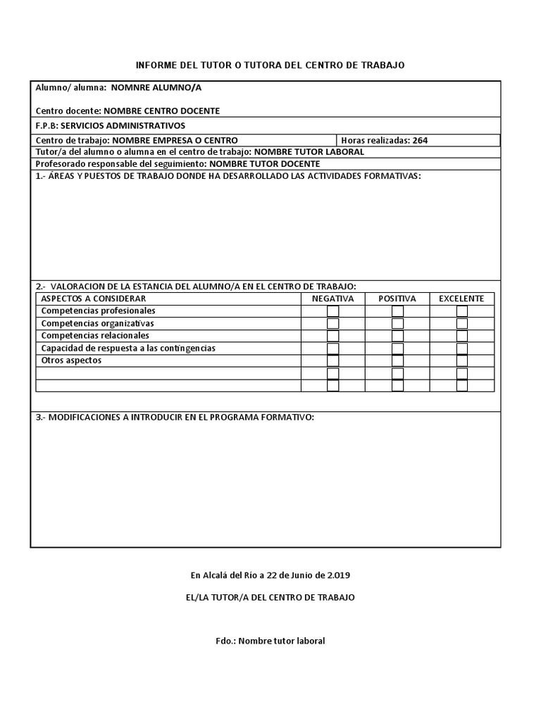 Informe Del Tutor o Tutora Del Centro de Trabajo | PDF