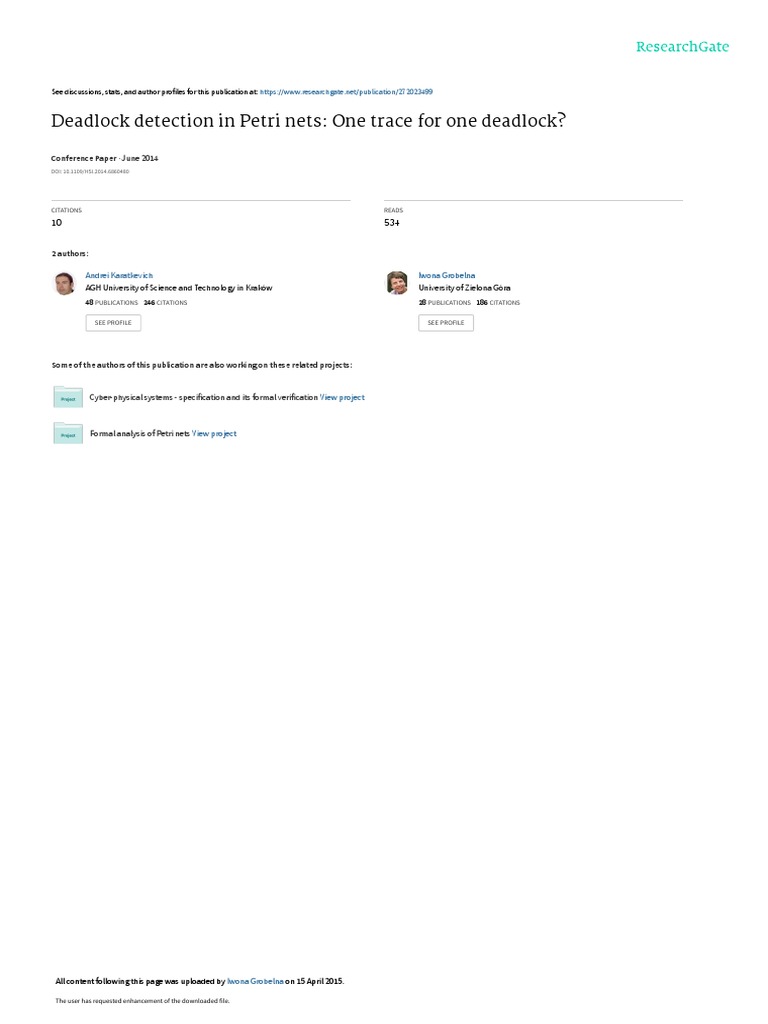 Deadlock Detection in Petri Nets: One Trace For One Deadlock? | PDF | Formal Verification | System