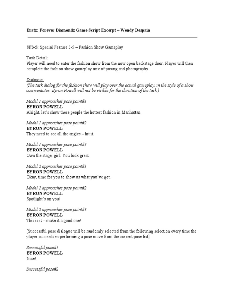 Bratz Short Sample PDF | PDF