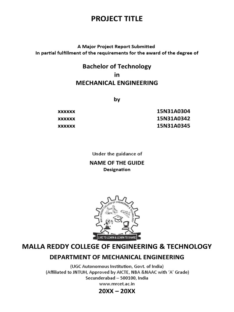 01 B.Tech Major Project Cover Page | PDF