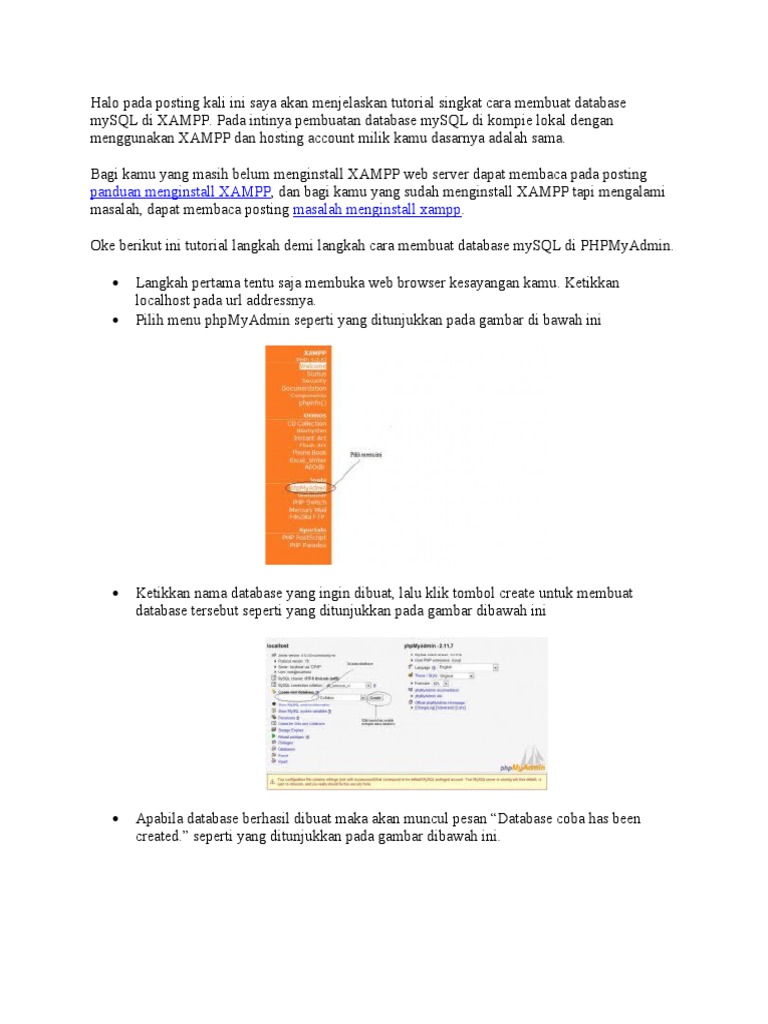 Cara Membuat Database MySQL Di XAMPP | PDF | Komputer