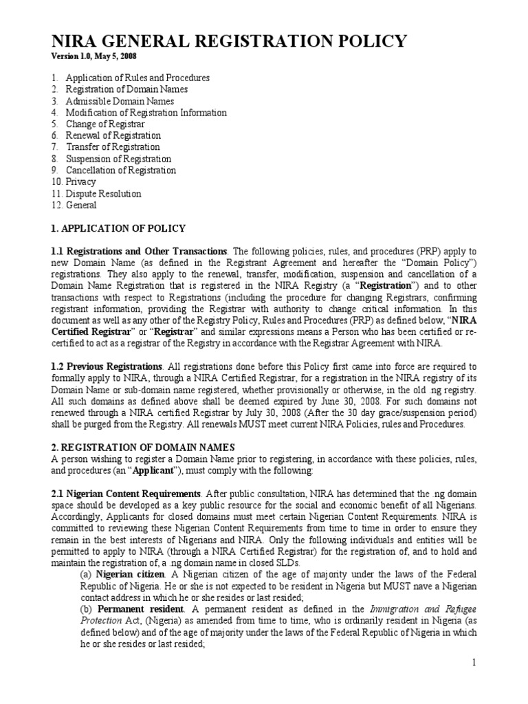 Nira General Registration Policy | Download Free PDF | Domain Name ...