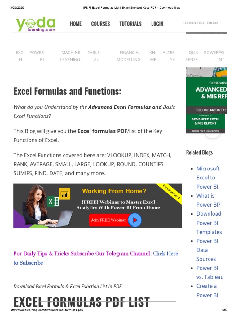 Excel Formulas List PDF | PDF | Array Data Structure | Microsoft Excel