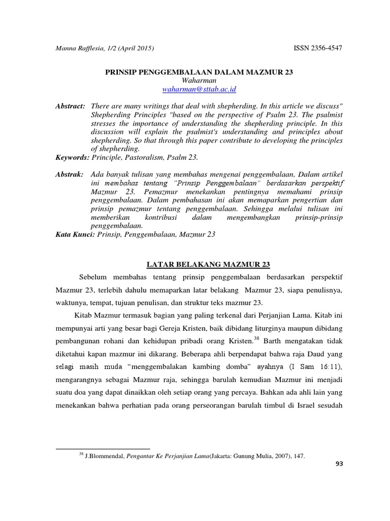 Prinsip Penggembalaan Dalam Mazmur 23 | PDF