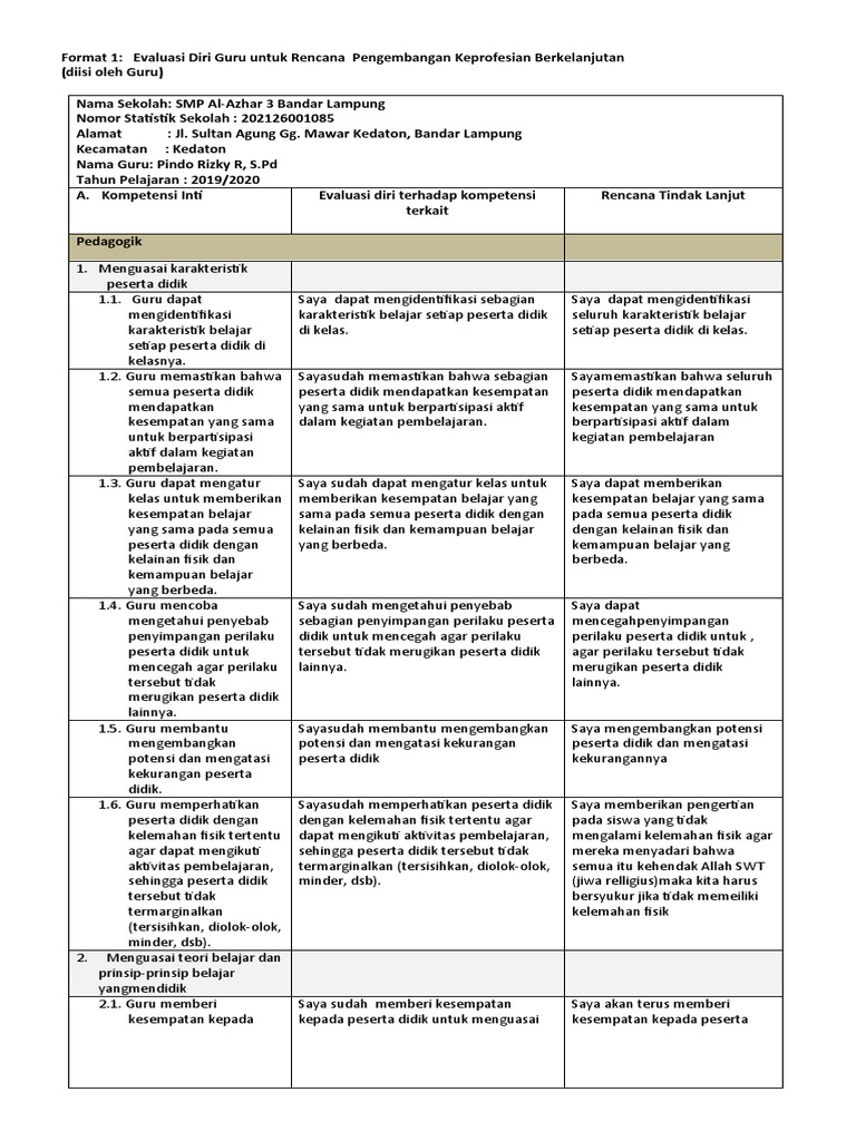Daftar Evaluasi Diri Kerja Guru | PDF