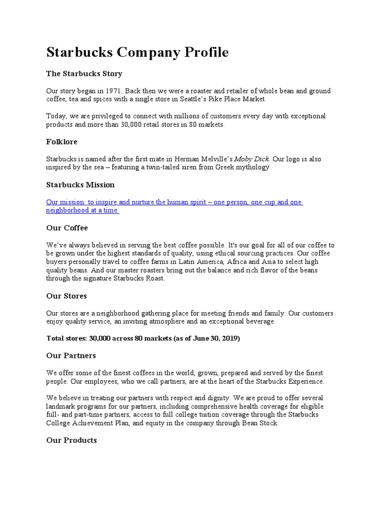Starbucks Company Profile | PDF | Starbucks | Coffee
