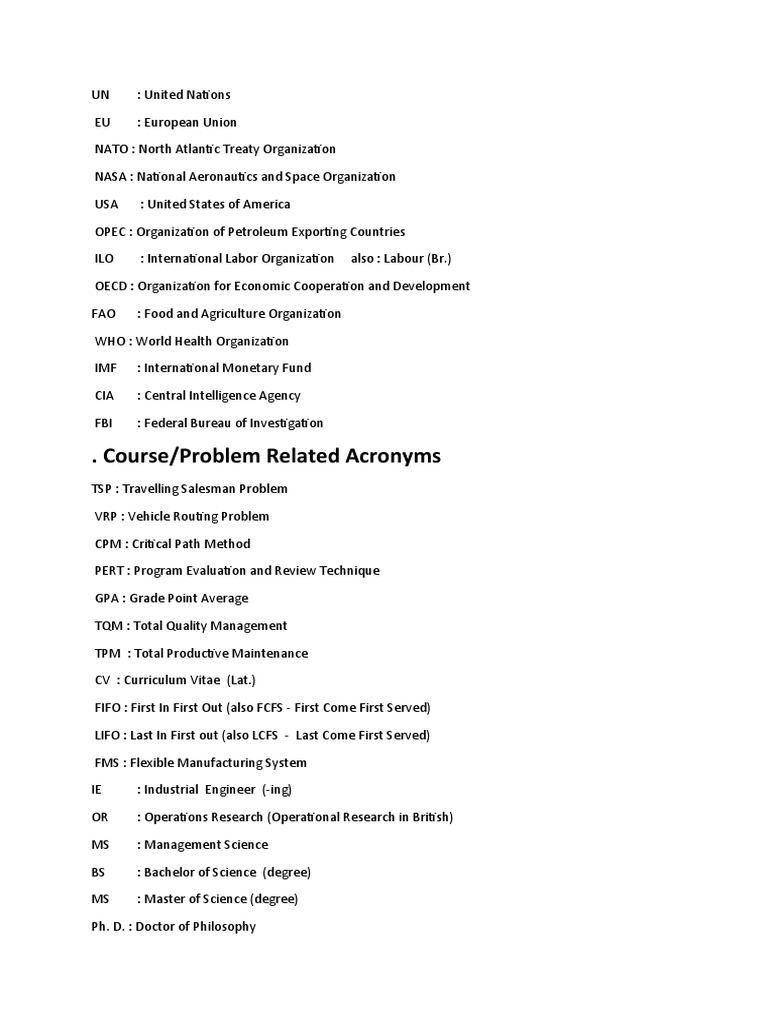 Course/Problem Related Acronyms | PDF | Personal Identification Number ...