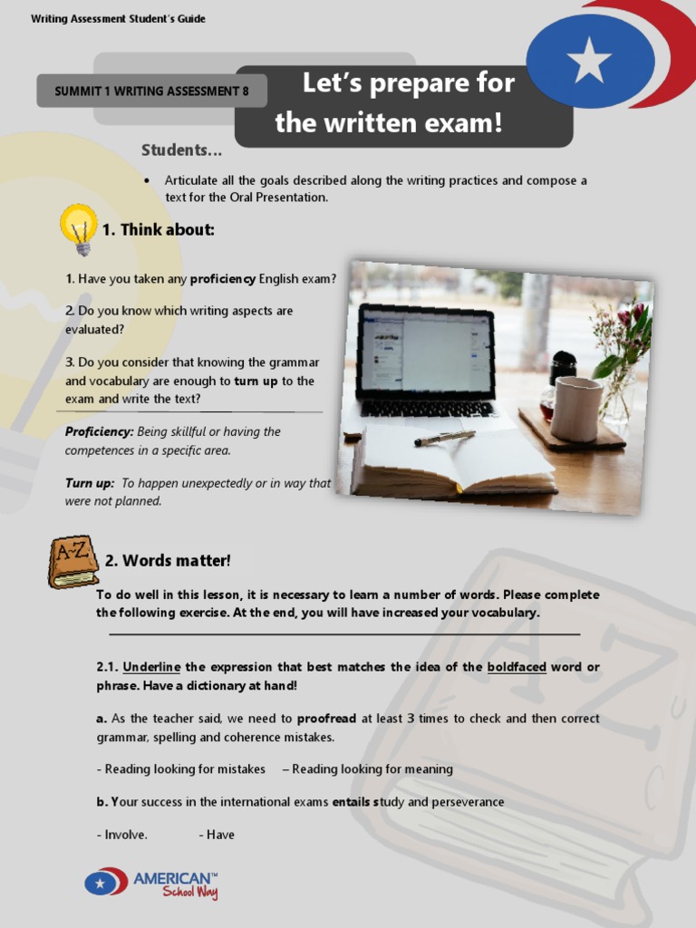 B2.2 Writing Assessment 8 Let's Prepare For The Written Exam | PDF ...