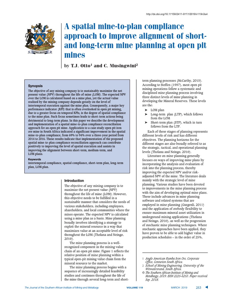 A Spatial Mine-To-Plan Compliance Approach To Improve Alignment of ...