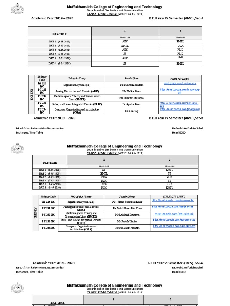 ECE Time Table From 4 May Onwards | PDF | Data Transmission | Electronics