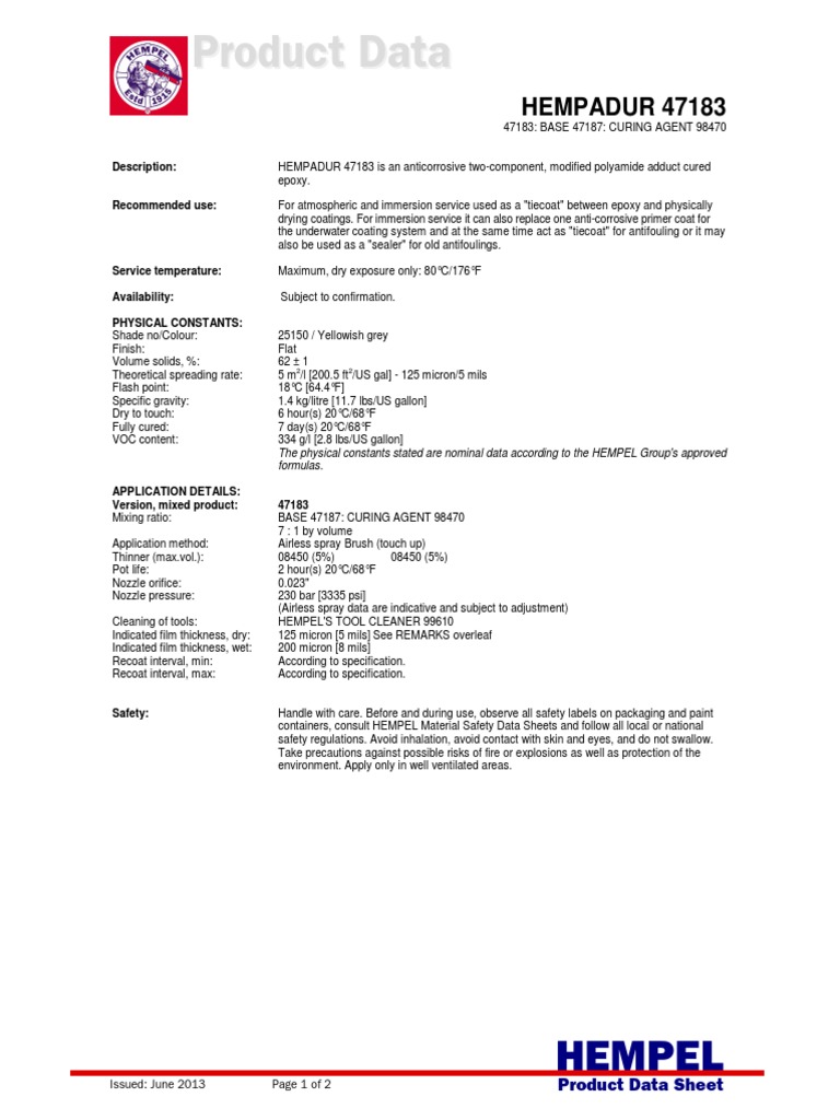 PDS HEMPADUR 47183 en-US | PDF | Paint | Epoxy