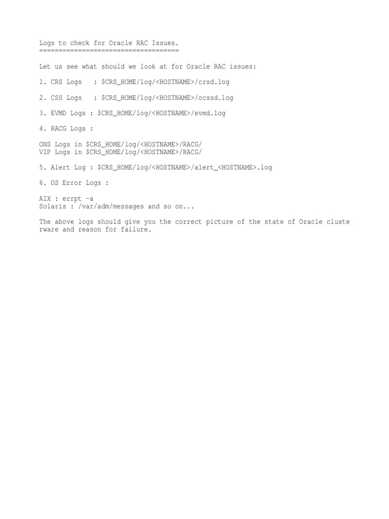 Logs To Check For Oracle RAC Issues | PDF