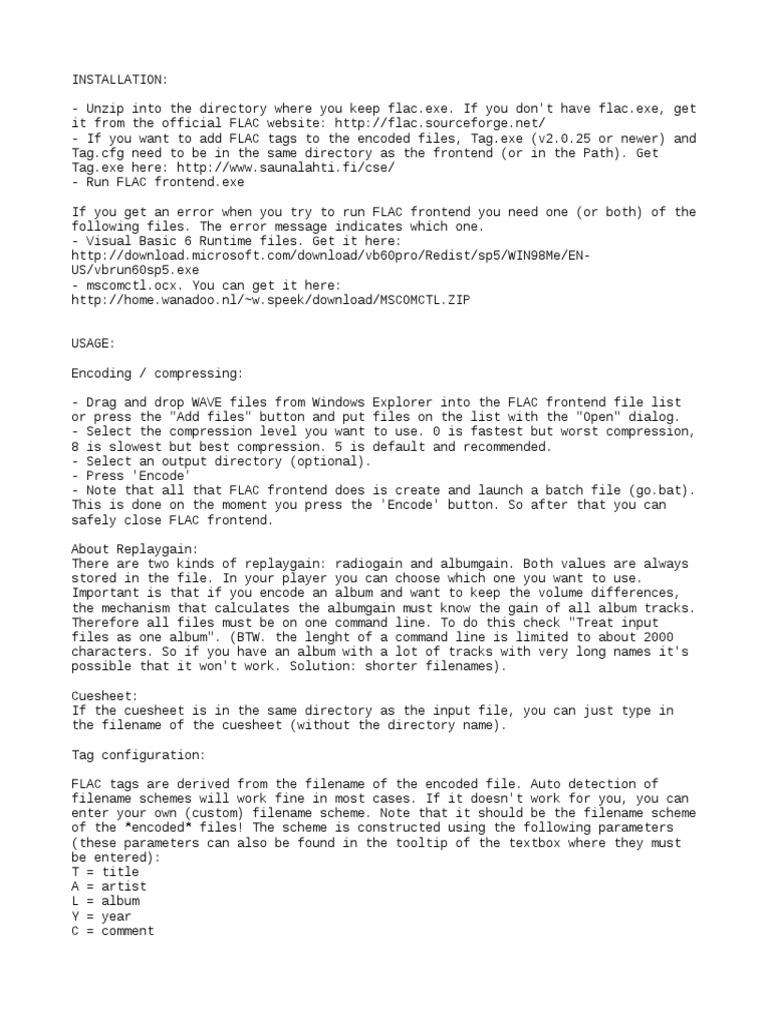 FLAC Frontend Readme | PDF | Filename | Computer File