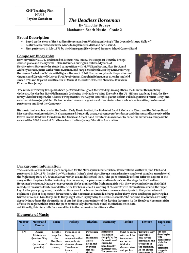 CMP Analysis Template - The Headless Horseman | PDF | Rhythm | Feeling