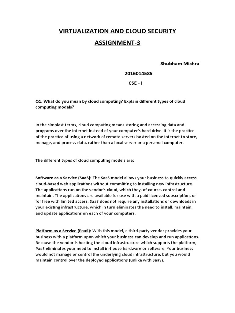 Cloud Sec Assignment 1 | PDF | Virtualization | Cloud Computing