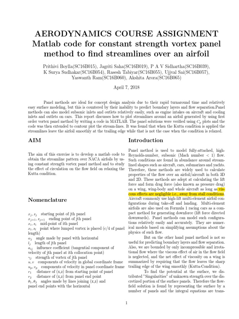 Vortex Panel Method in MATLAB | PDF | Lift (Force) | Airfoil