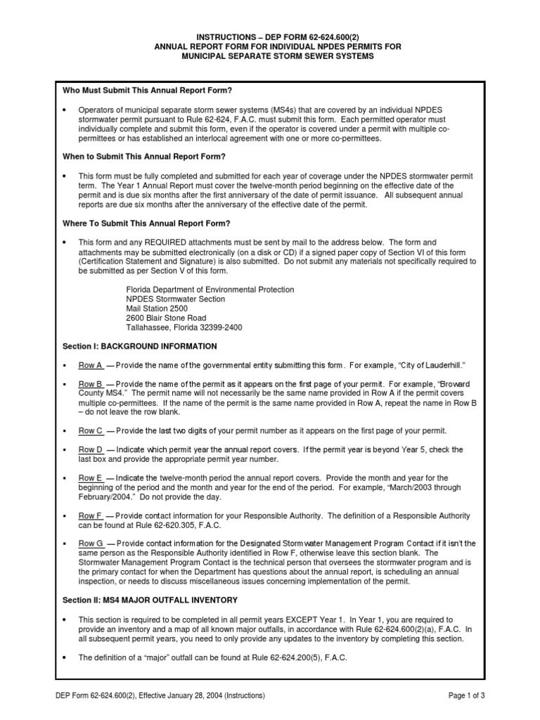 DEP Form 62-624.600 (2), Effective January 28, 2004 (Instructions) Page ...