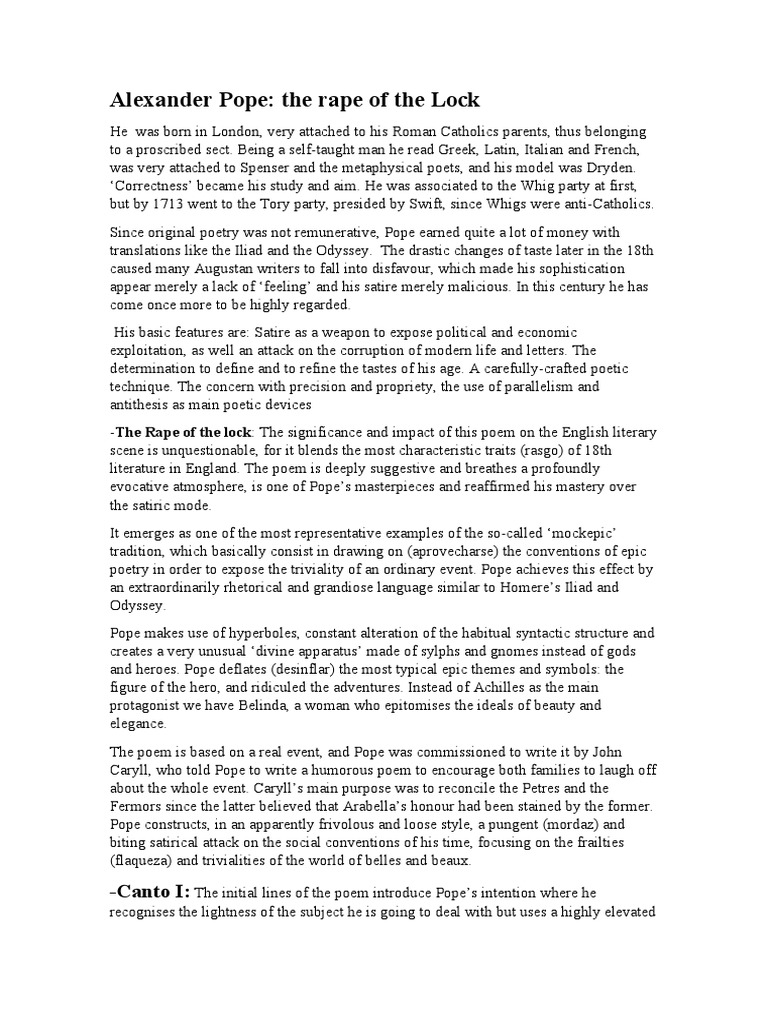 Pope's Mock-Epic: The Rape of the Lock | PDF | Satire | Poetry