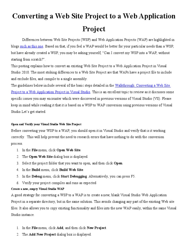 Converting A Web Site Project To A Web Application Project | PDF ...