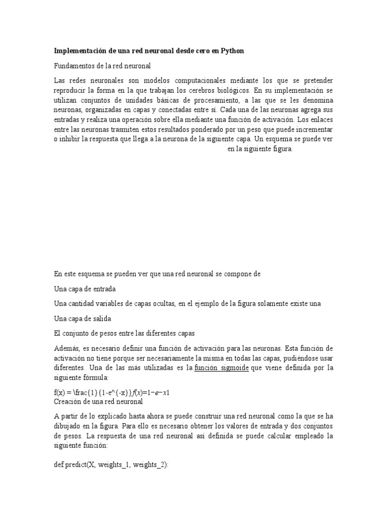 Implementación de Una Red Neuronal Desde Cero en Python | PDF | Red ...