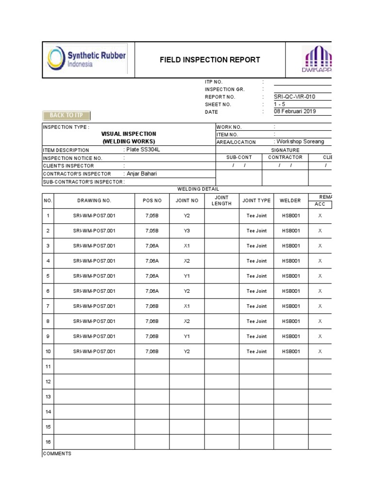 Welding Visual Report | PDF | Joining | Welding