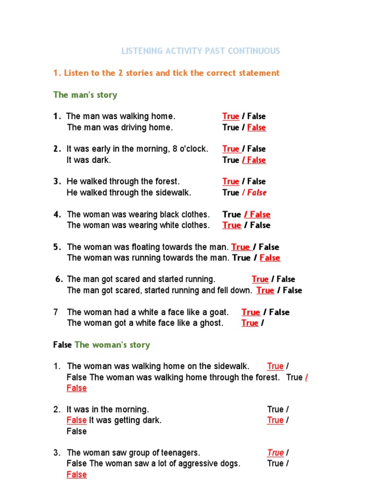 PAST CONTINUOUS LISTENING ACTIVITY | PDF